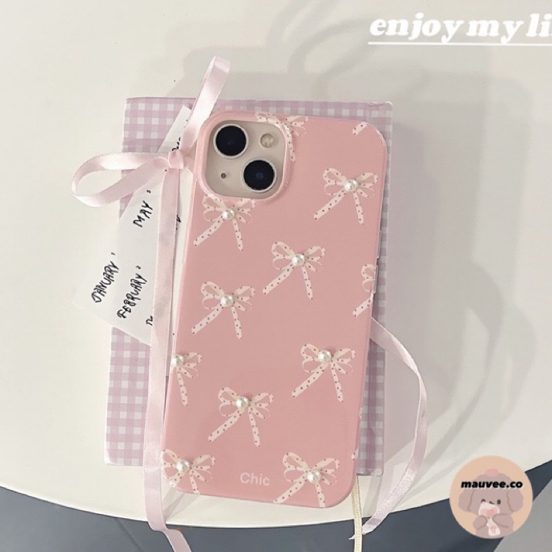 Jual [READY] IPHONE CASE LENORA PINK RIBBON PEARL CASING IPHONE ...