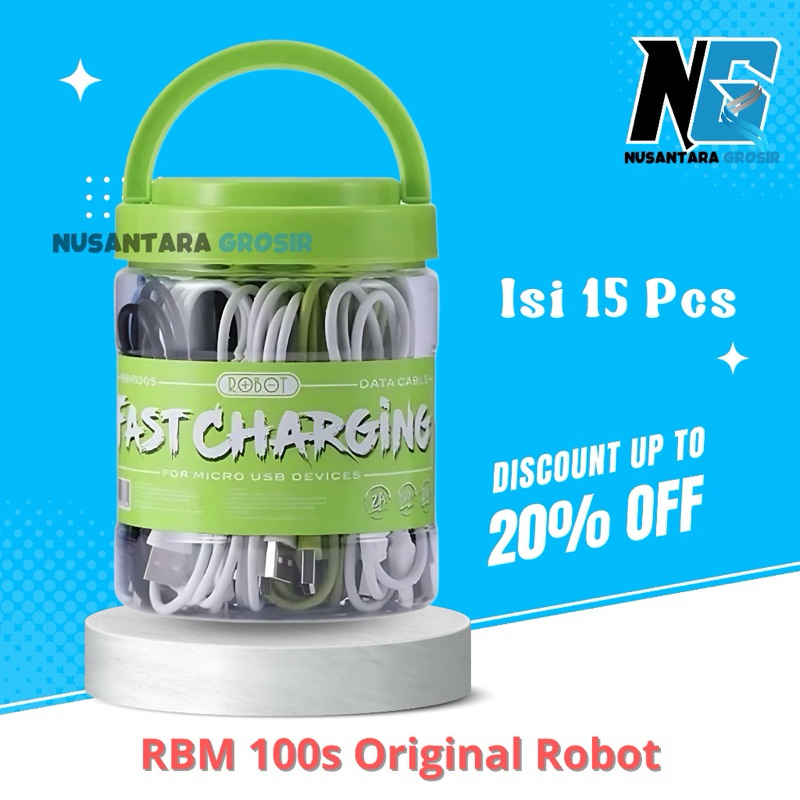 Jual Kabel data ROBOT [HARGA/15 PCS] RBM100 RBM100S micro usb 2A panjang 1M /Kabel data bulat ...