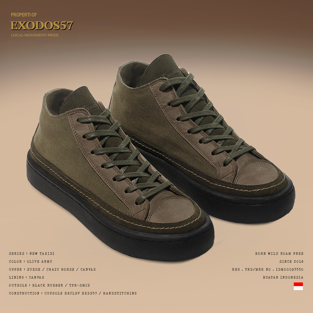 Jual Sepatu Sneakers Kulit Pria Exodos57 - New Taxidi Olive Army ...