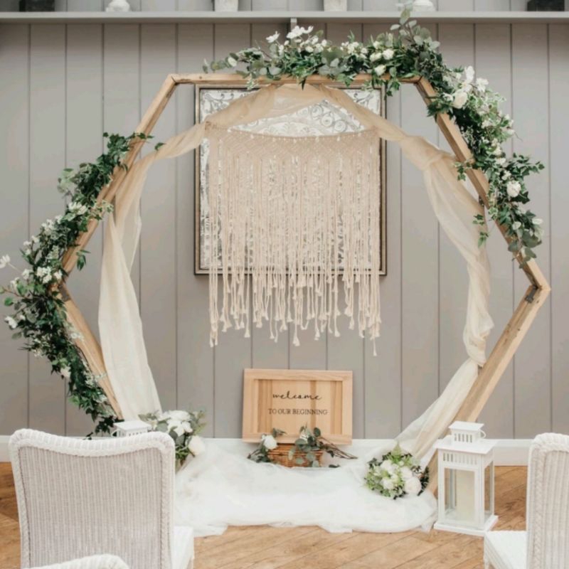 Jual SET BACKDROP LAMARAN/WEDDING set backdrop hexagonal wedding rustic ...