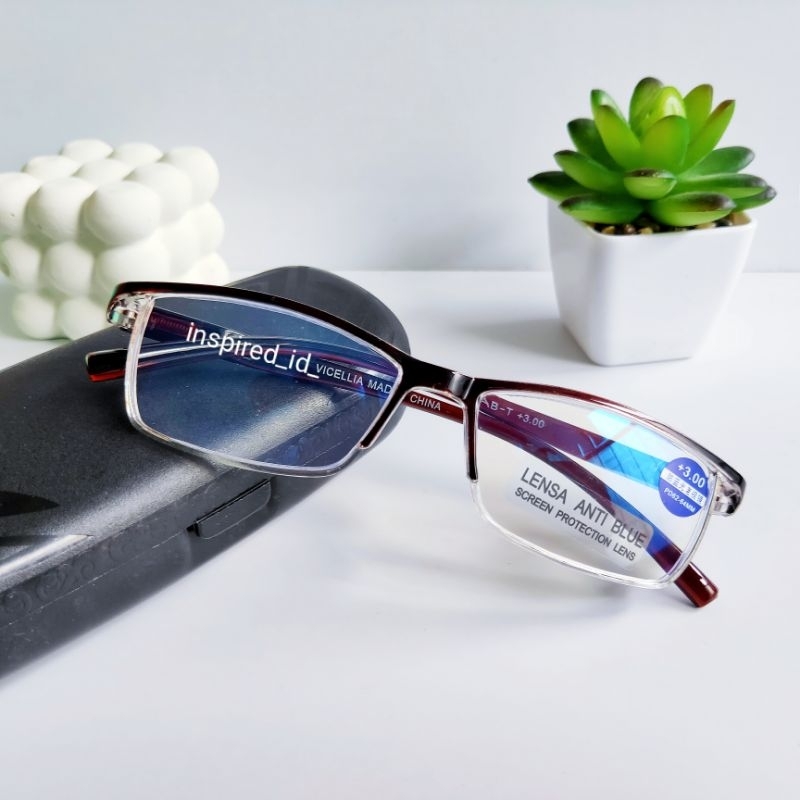 Jual Kacamata Baca Rabun Dekat Plus Half Frame Anti Radiasi Tangkai Per ...