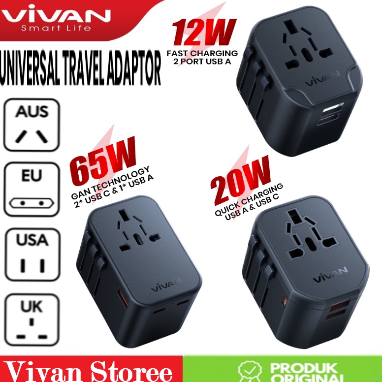 Jual Terbaru VIVAN VPS Travel Adapter Universal Batok Portable Multi ...