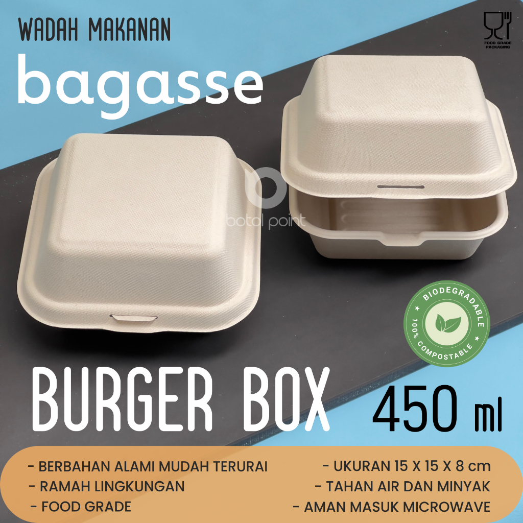 Jual BURGER BOX BAGASSE LUNCH BOX KOTAK TART MINI 450 ml TAKEAWAY BOX 1 ...