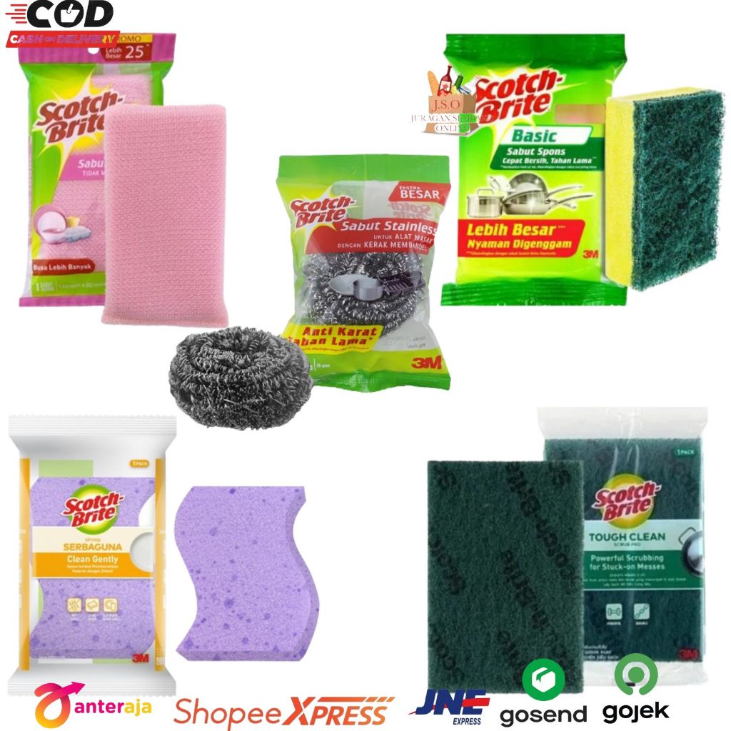Jual [ JSO ] 3M Sabut Cuci Piring Scotch Brite Basic Anti Bakteri daya ...