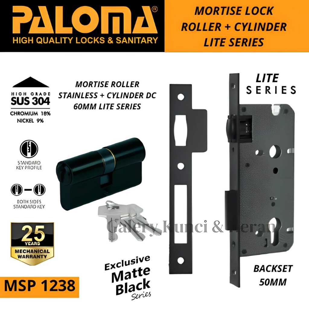 Jual MORTISE LOCK ROLLER PALOMA MSP 1238 SUS 304 SET CYLINDER 50MM ...