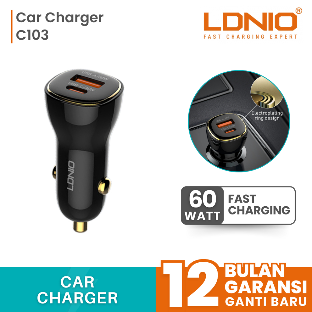 Jual LDNIO Fast Car Charger C103 60W PD PPS QC3.0 Turbo Power Engine | Shopee Indonesia