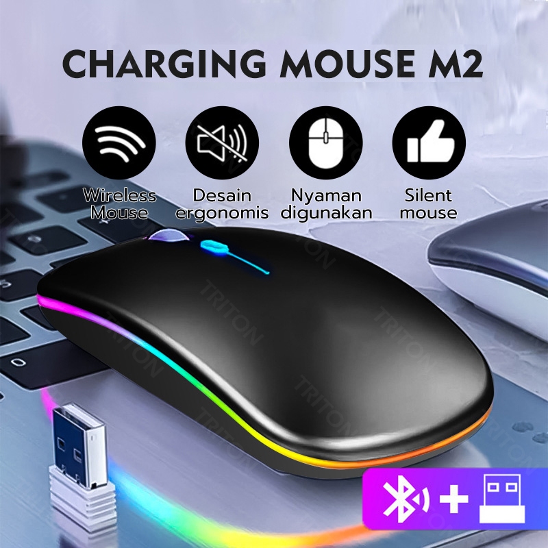 Jual RGB Lampu M2 Bluetooth Mouse Wireless Rechargeable Mouse Laptop ...