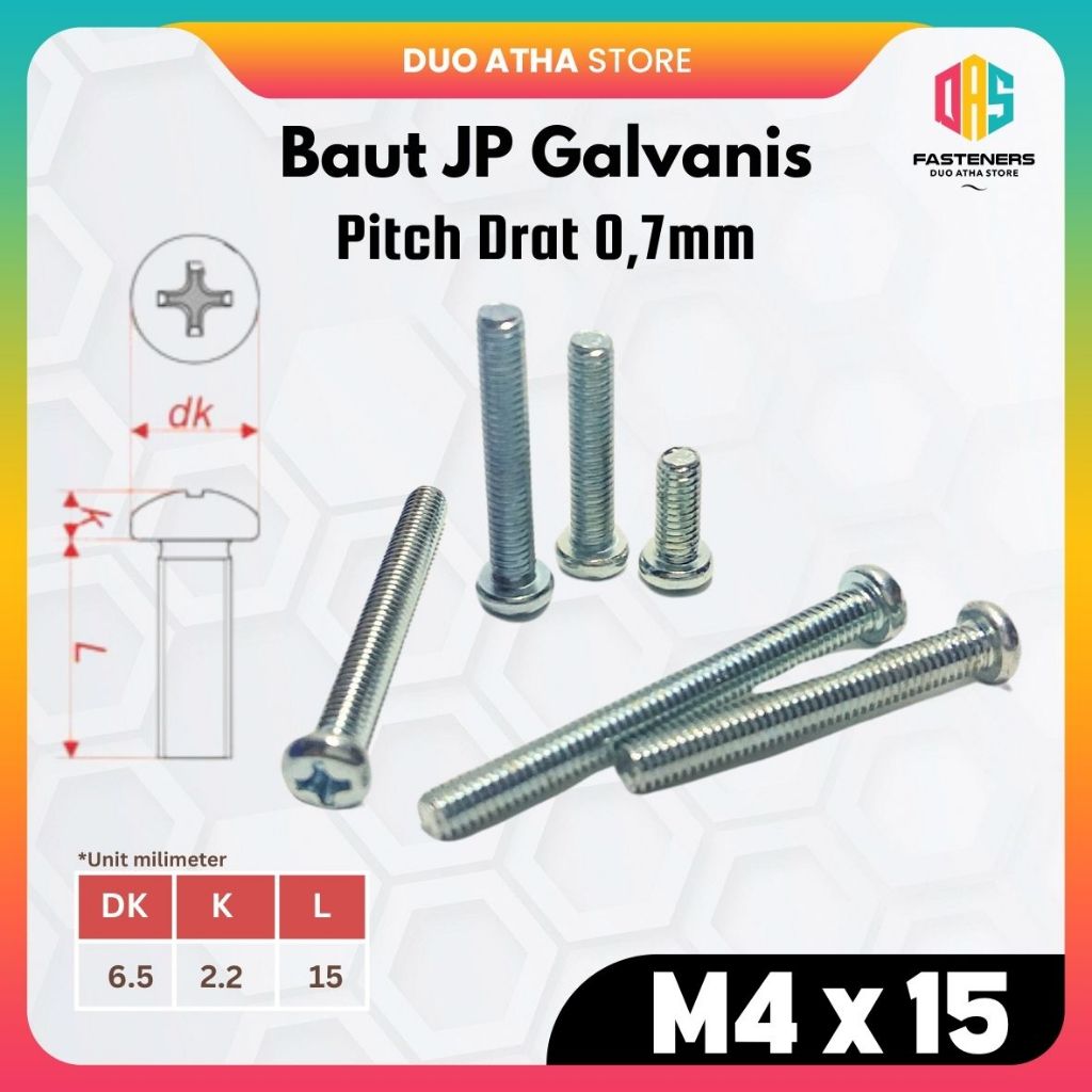 Jual M4x15 Baut JP Galvanis Baut JP M4 x 15 Pan Head Obeng Plus ...