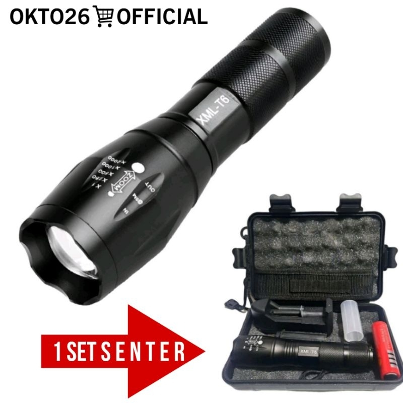 Jual PROMO!! Senter LED Tactical Cree XM-L2/T6 8000Lumens Fullset / Paket Komplit Senter XM-L2 ...