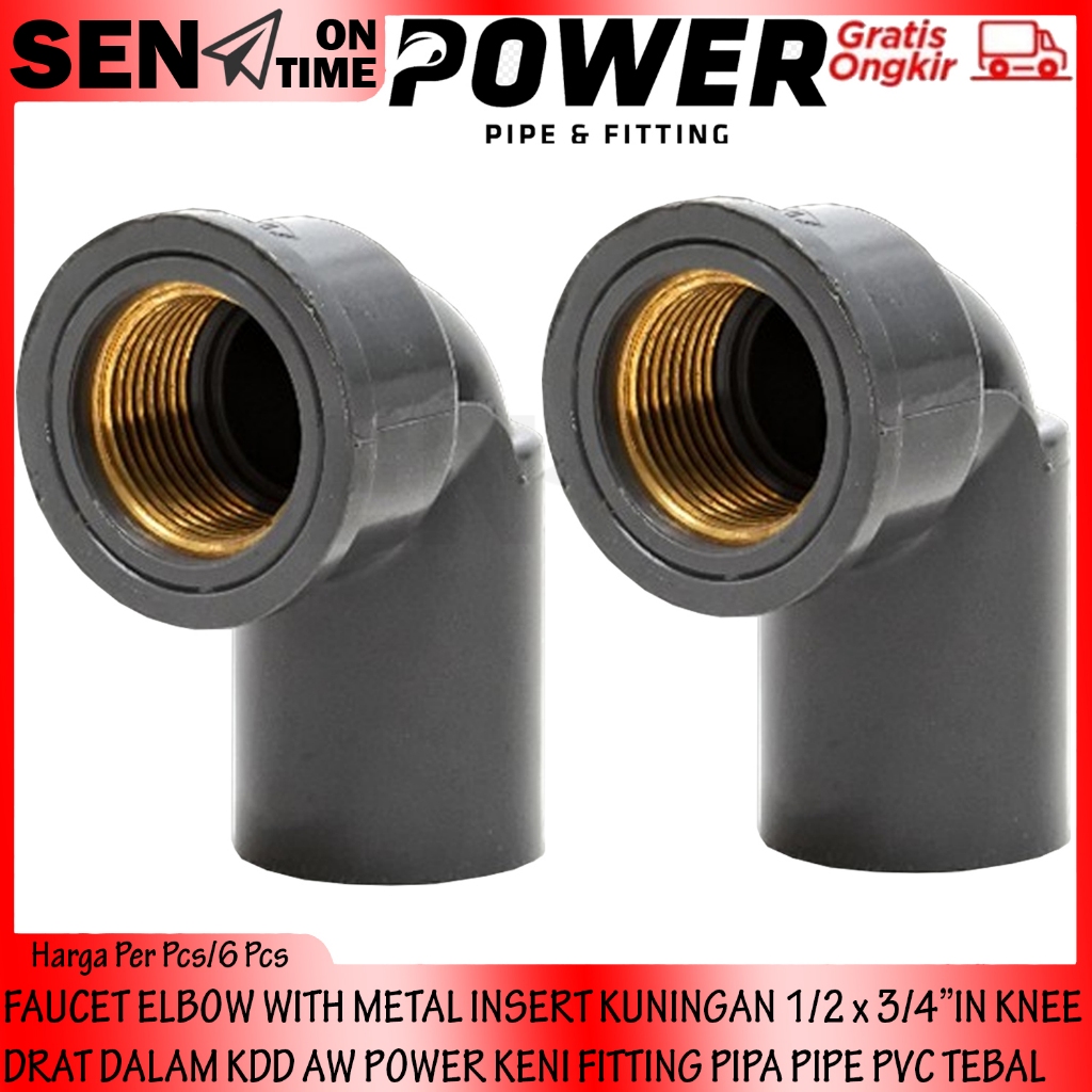 Jual KNEE DRAT DALAM FAUCET ELBOW POWER WITH METAL 1/2 x 3/4 INCH KDD AW INSERT KUNINGAN KENI ...