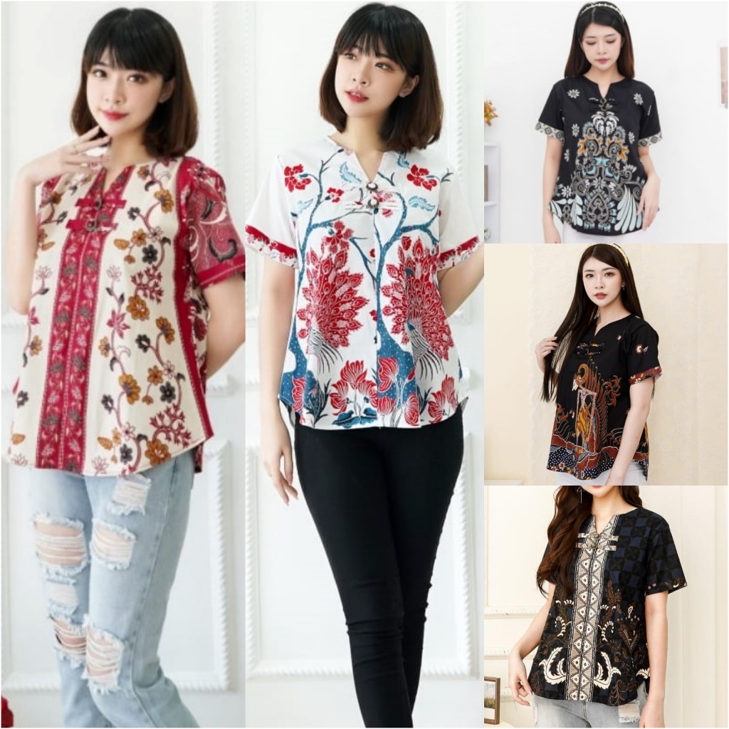 Jual Atasan Button Blouse Baju Batik Modern Wanita Kerja Kantor Blus Cewek Remaja Casual Formal ...
