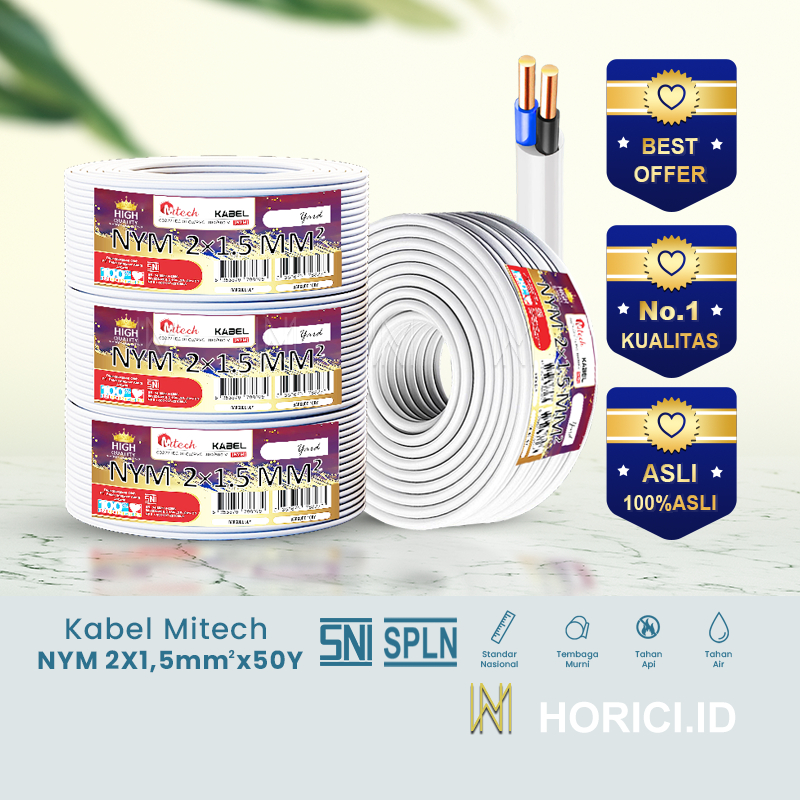Jual Mitech SNI SPLN Kabel Listrik NYM 2x1.5 Kabel Tembaga Murni 50 ...