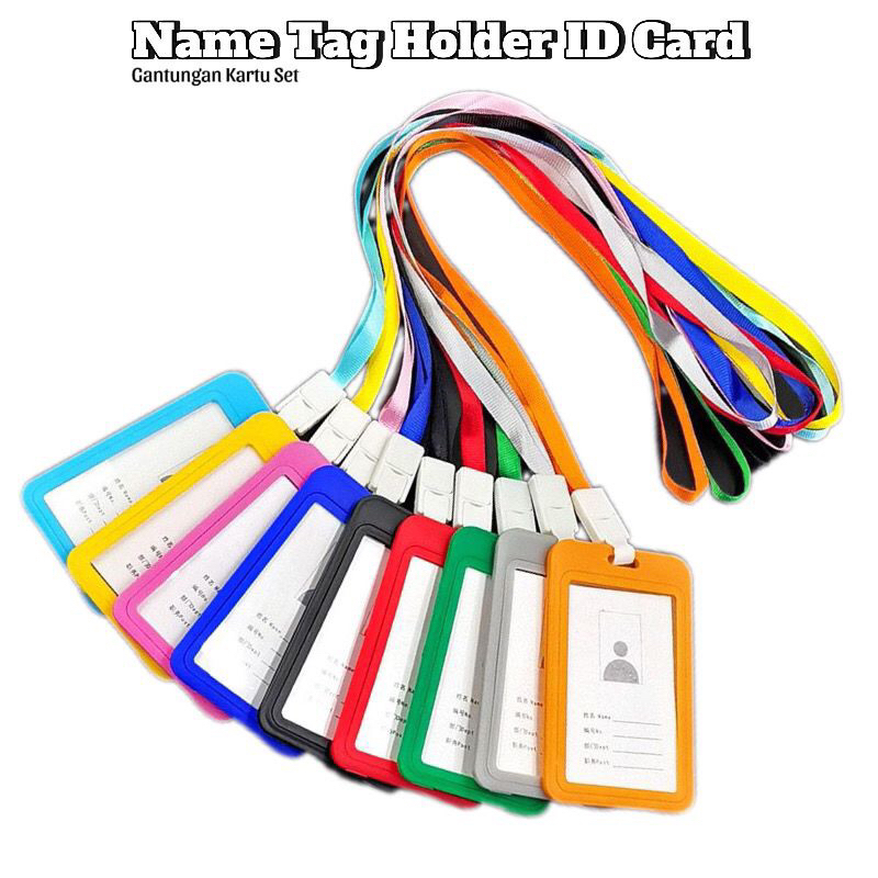 Jual Name Tag Holder ID Card Transparant / Gantungan Kartu Nama Plastik Vertical Lanyard Potrait ...