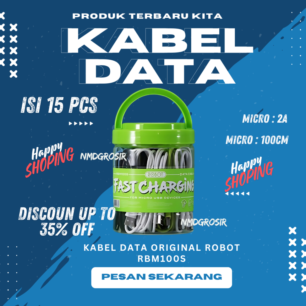 Jual KABEL DATA MICRO USB TOPLESAN ROBOT BULAT RBM100S 2A 100CM//KABEL ...