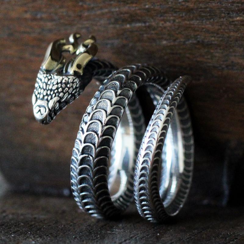 Jual Cincin Pria Retro Motif Ular Naga Tanduk Kuning Model Terbuka ( 2 ...