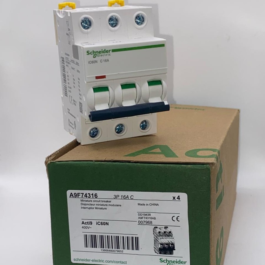 Jual MCB SCHNEIDER IC60N 3P 16A 3phase 6kA A9F74316 MINIATUR CIRCUIT BREAKER 3Pole 3 Phase 3 P ...