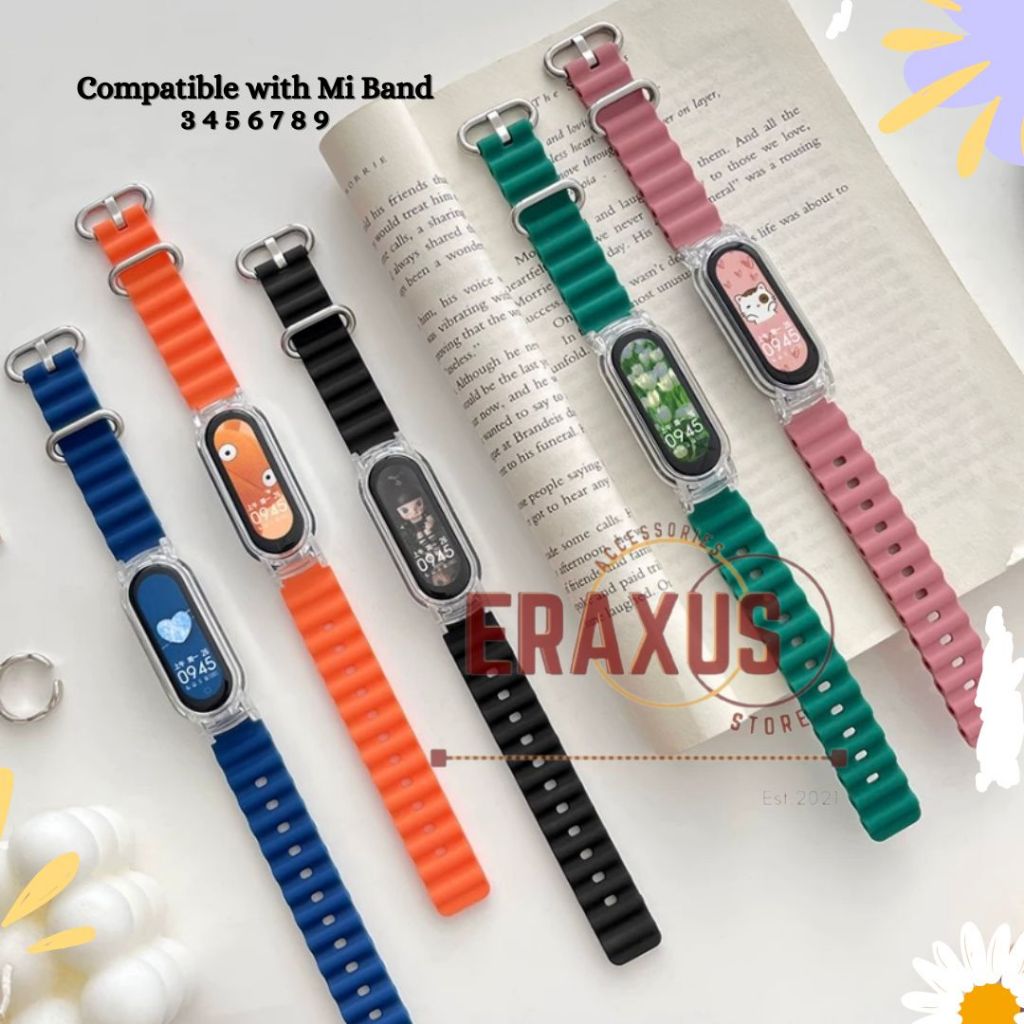 Jual [Eraxus] Strap Ocean Xiaomi Mi Band 8 / Mi Band 9 Liquid Silicone Strap 2in1 with Bumper ...