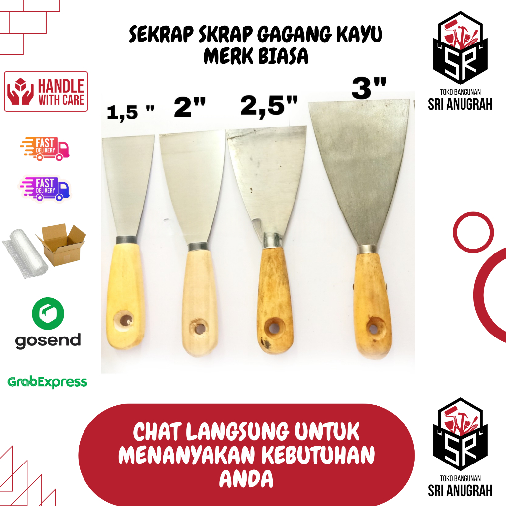 Jual Skrap Skraper Kape Besi Gagang Kayu Putty Scraper 1" 1.5" 2" 2.5 ...