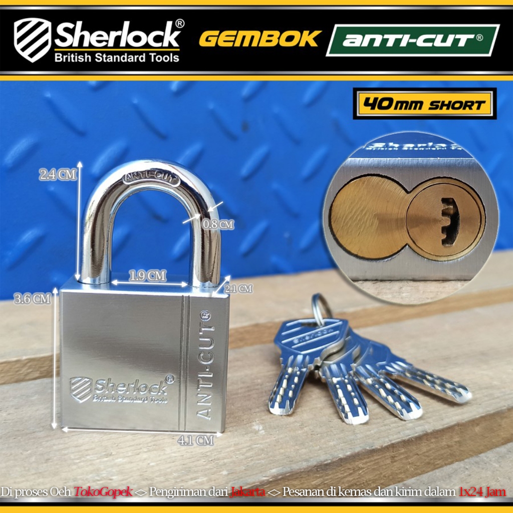 Jual SHERLOCK Gembok Anti Cut 40mm 50mm 60mm Pendek Anti Cairan Setan ...