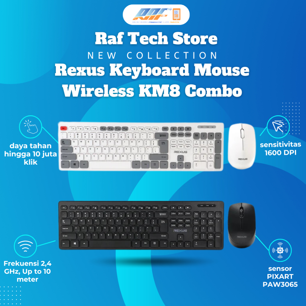 Jual Rexus Keyboard Mouse Wireless KM8 Combo/Kombo - Keyboard Kombo ...