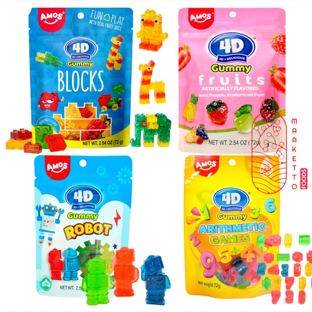 Jual Amos Gummy Candy Blocks Robot Fruits Arithmetic / Permen Amos 4D ...