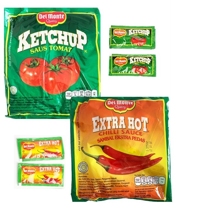 Jual Delmonte Saus Tomat Ketchup Sachet Saos Sambal Extra Hot Chili ...