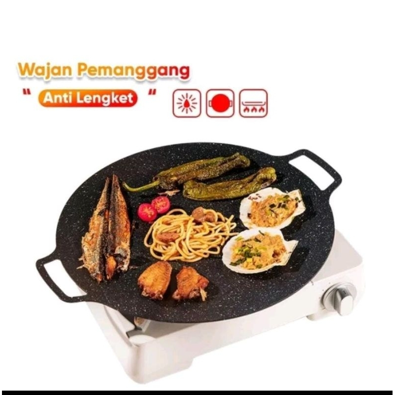 Jual DS.ID COD Wajan pemanggang BBQ / penggorengan anti lengket uk 34cm/ Alat Panggangan BBQ ...