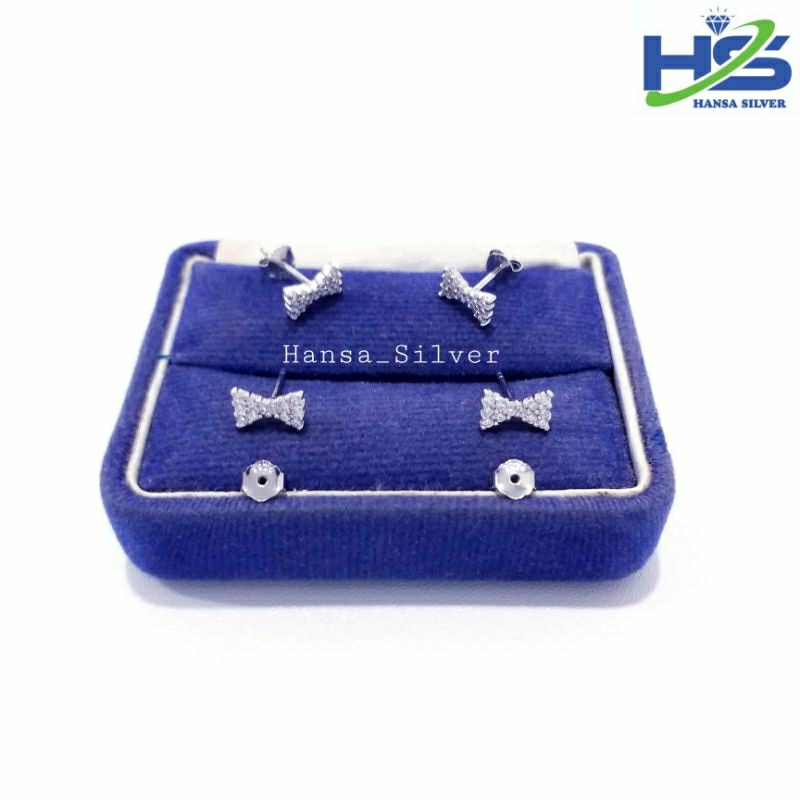 Jual Anting Perak Asli Silver 925 Lapis Emas Putih Model Giwang Tusuk Pita - Anting Wanita Anti ...