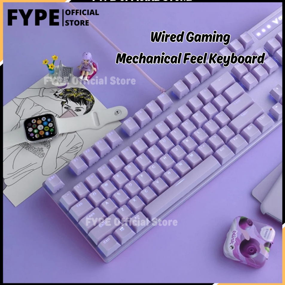 Jual FYPE Gaming Keyboard Mechanical Feel Pink Ungu Girl Cute LED ...