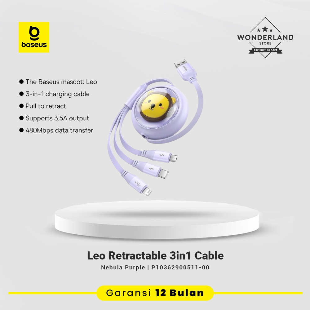 Jual Baseus Leo Retractable Cable 3in1 Lightning+Micro USB+USB-C Fast ...