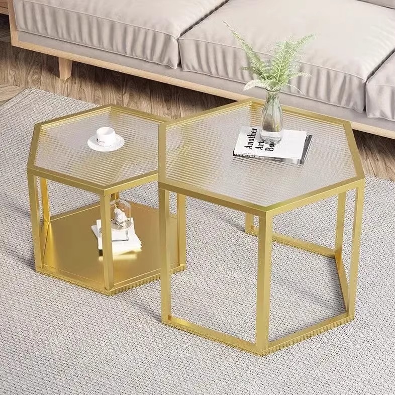 Jual F&G Meja kopi kaca Meja kopi kaca heksagonal Meja kopi transparan ...