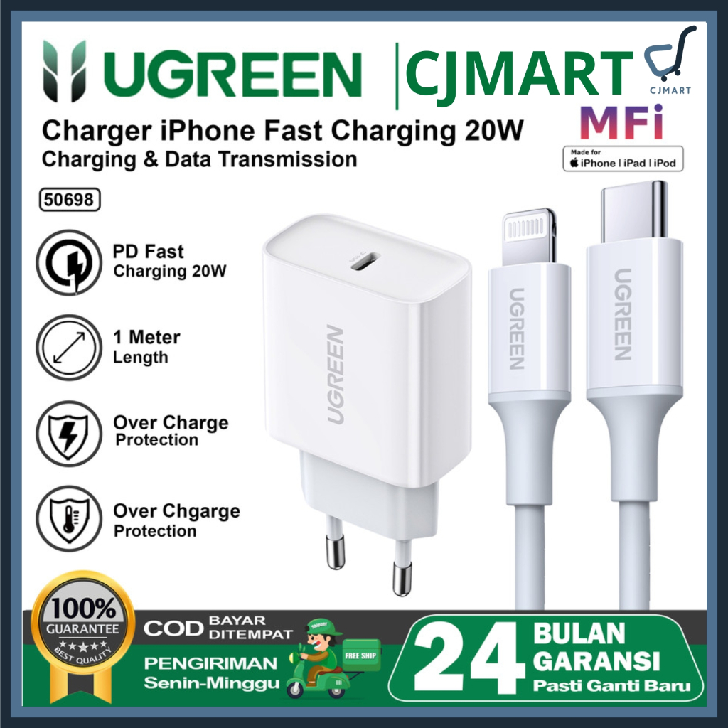 Jual UGREEN Charger iPhone Lightning MFI PD Type C Fast Charging 20W | Shopee Indonesia
