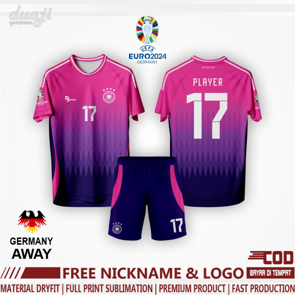 Jual Jersey Bola Timnas JERMAN EURO 2024 Home Away Full Printing Premium Custom Nama Ready Size ...