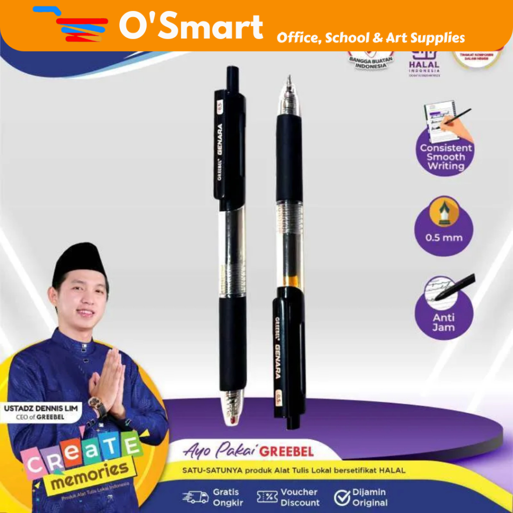 Jual GREEBEL Pena Gel Pen Genara GP-508 Hitam (12 Pcs/Kotak) | Shopee ...