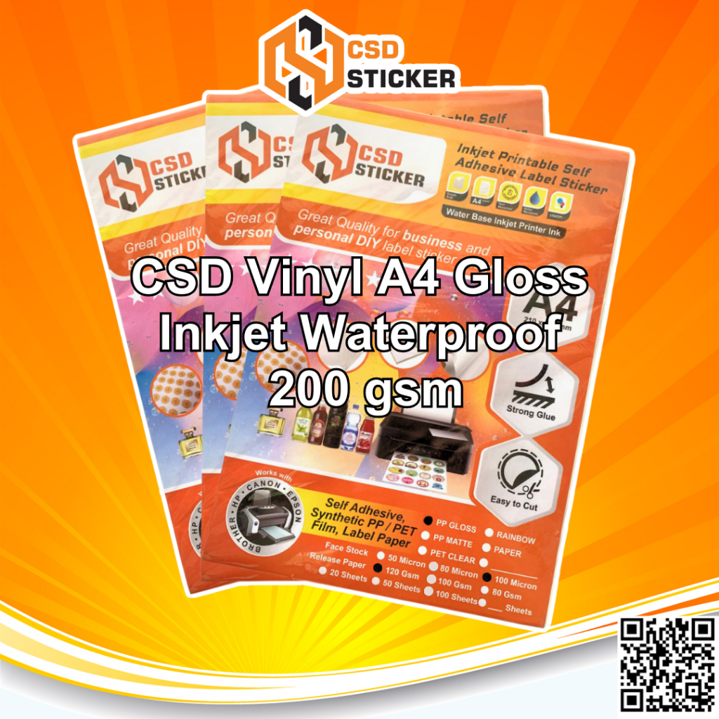 Jual CSD Sticker Vinyl Print Inkjet White Glos A4 Waterproof Stiker ...