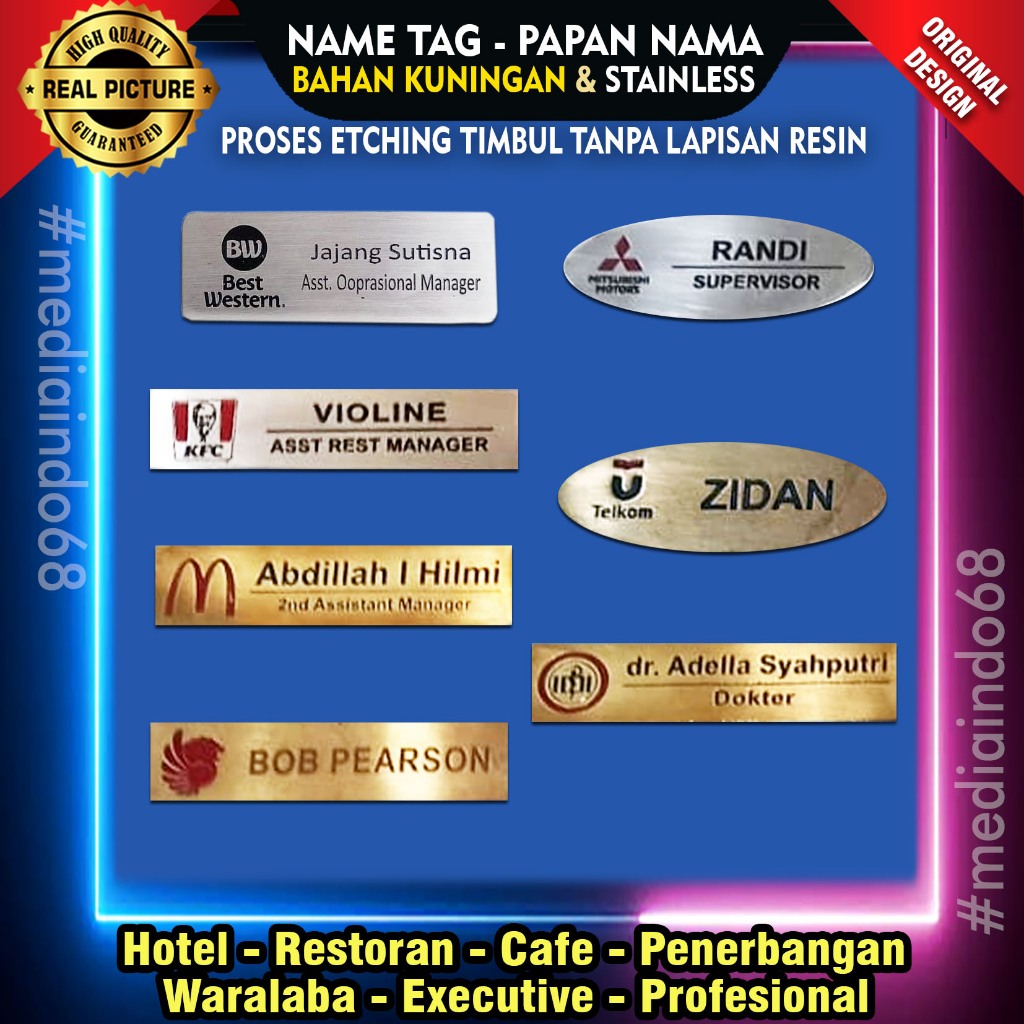 Jual NameTag/Papan Nama/NamaDada Luxury/Proses Etching Timbul-Bahan ...