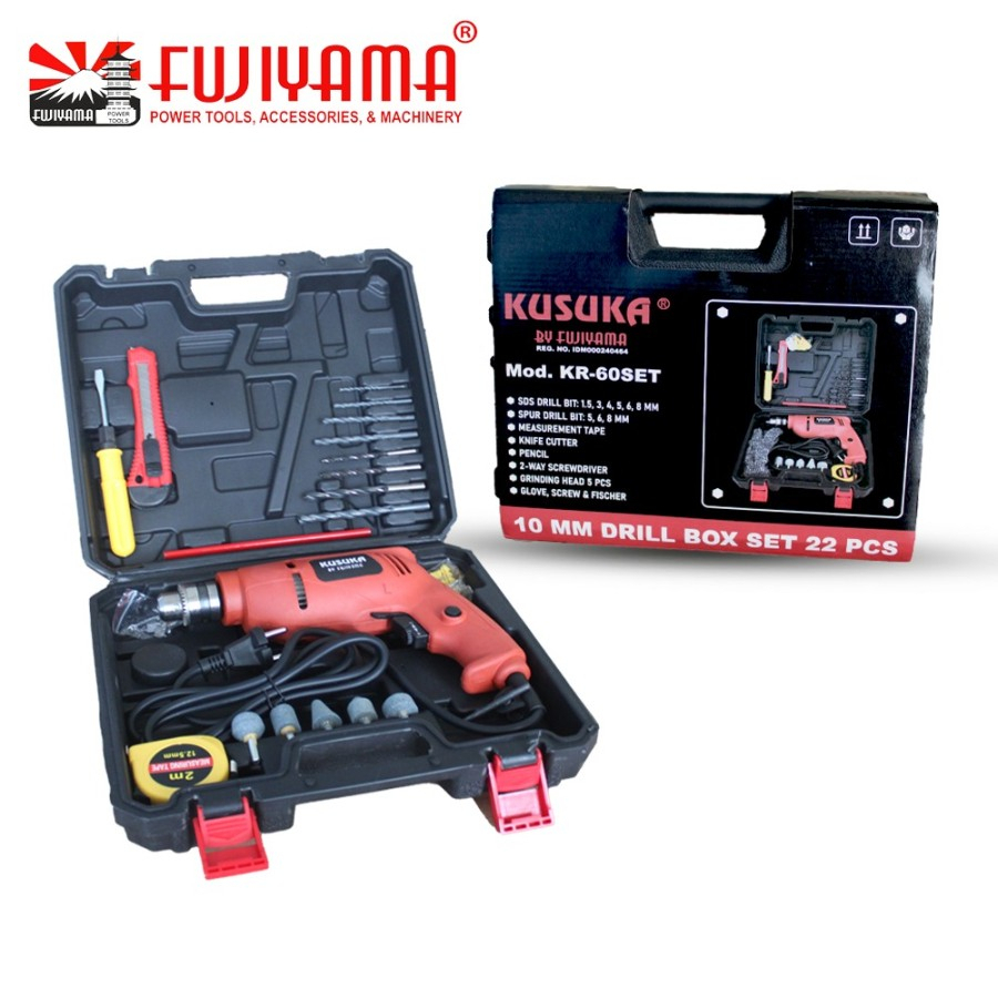 Jual KUSUKA Mesin Bor Listrik 10mm Set Box Koper Putaran Bor Bisa Bolak ...