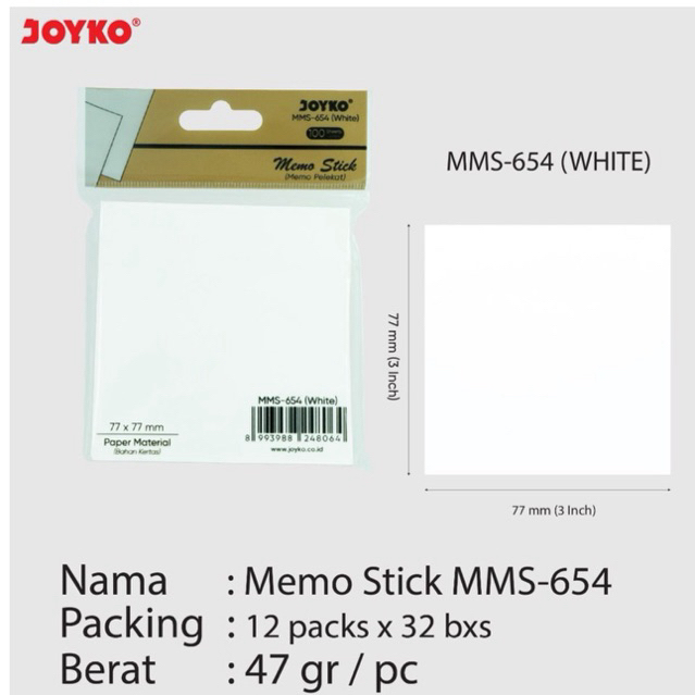 Jual Mms 654 White Memo Stick / Memo Pelekat Stiker warna Putih 100 ...