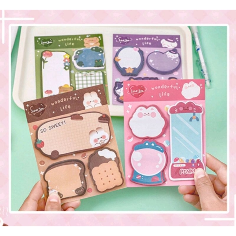 Jual Sticky notes set 3 motif / pack model lucu karakter mini / kertas ...