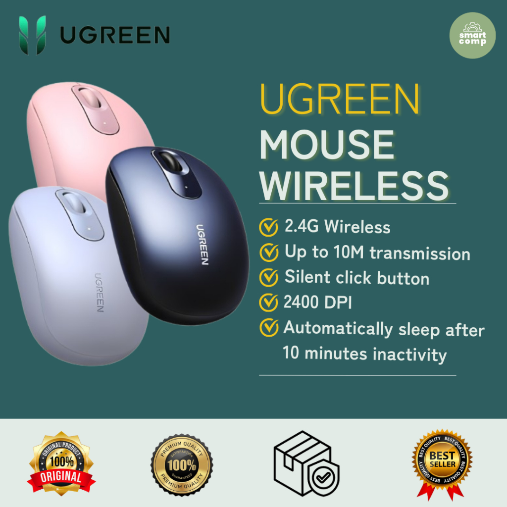 Jual UGREEN Mouse Wireless 2.4G Silent Click 2400 DPI Ergonomic MU105 ...
