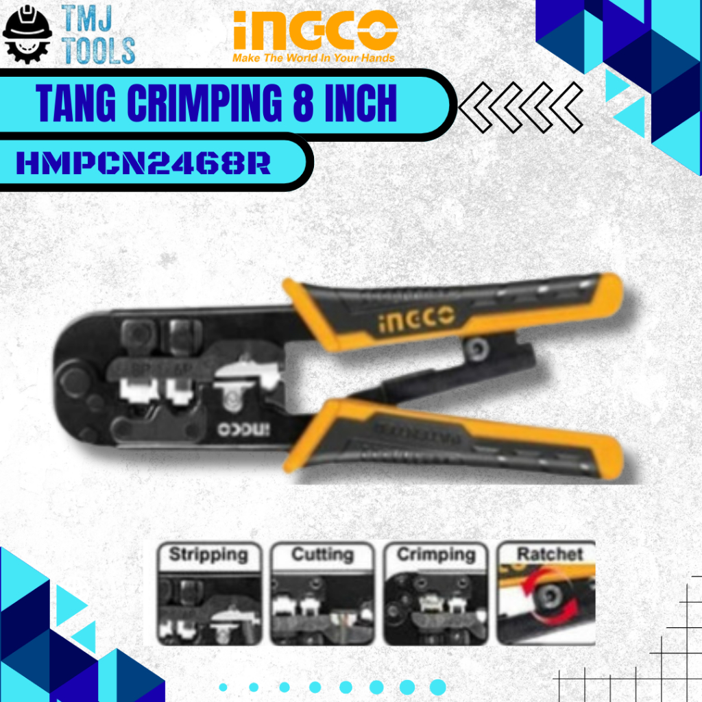 Jual INGCO Tang Crimping 8 Inch HMPCN2468R Kupas Tank Modular Plug ...