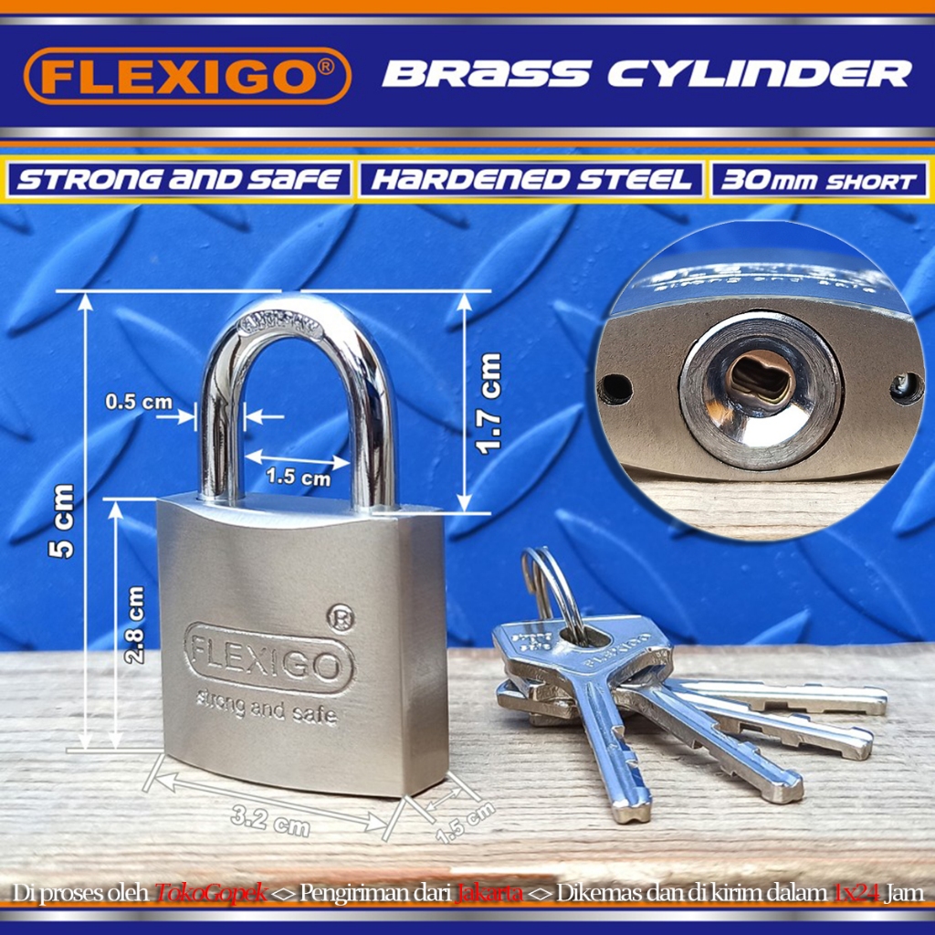 Jual FLEXIGO Gembok 30mm Pendek Silinder Kuningan Anti Saw Cairan Kimia ...