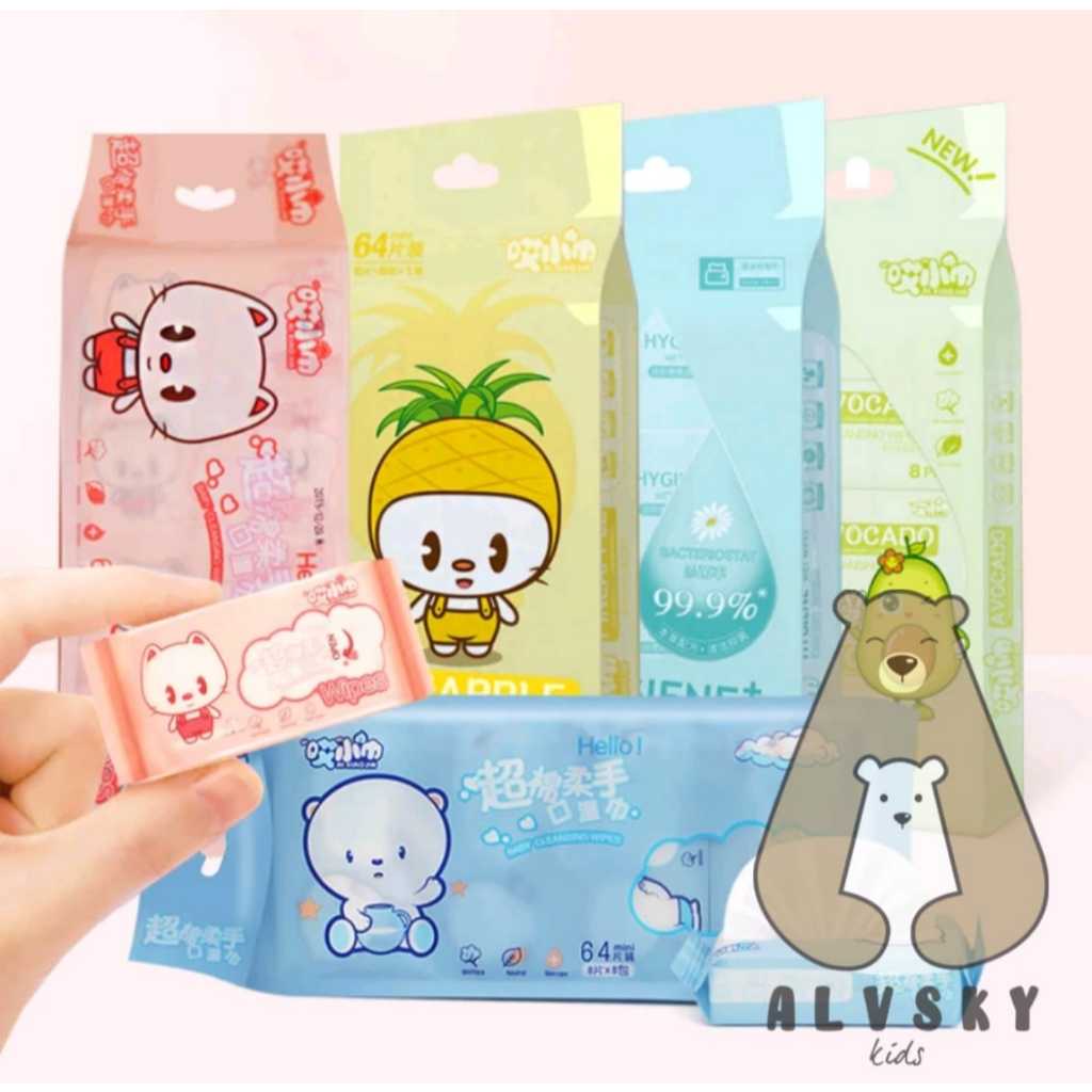 Jual TISSUE BASAH MINI / TISSUE BASAH KARAKTER WET WIPES ISI 8 BUNGKUS ...