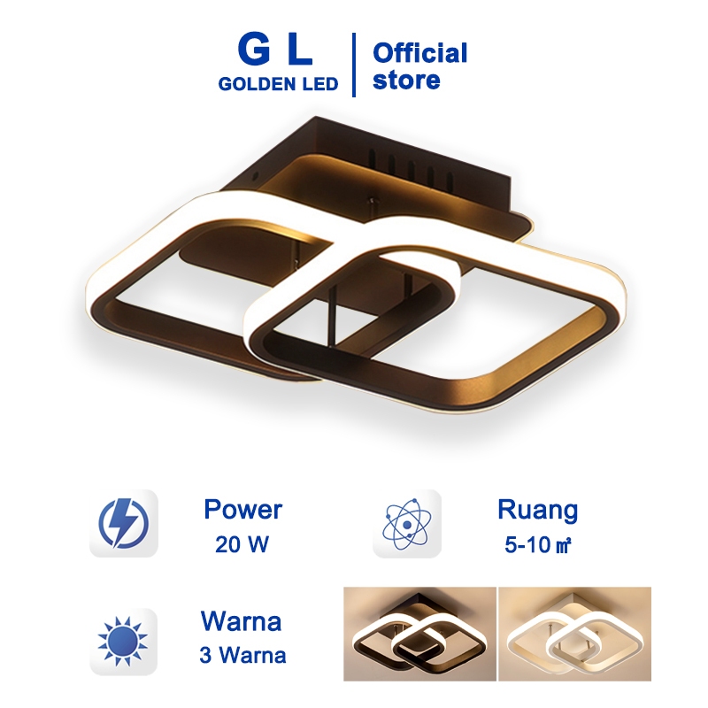 Jual GL Lampu Hias Plafon LED Ceiling Light 2 Kotak 3 Warna Cahaya ...