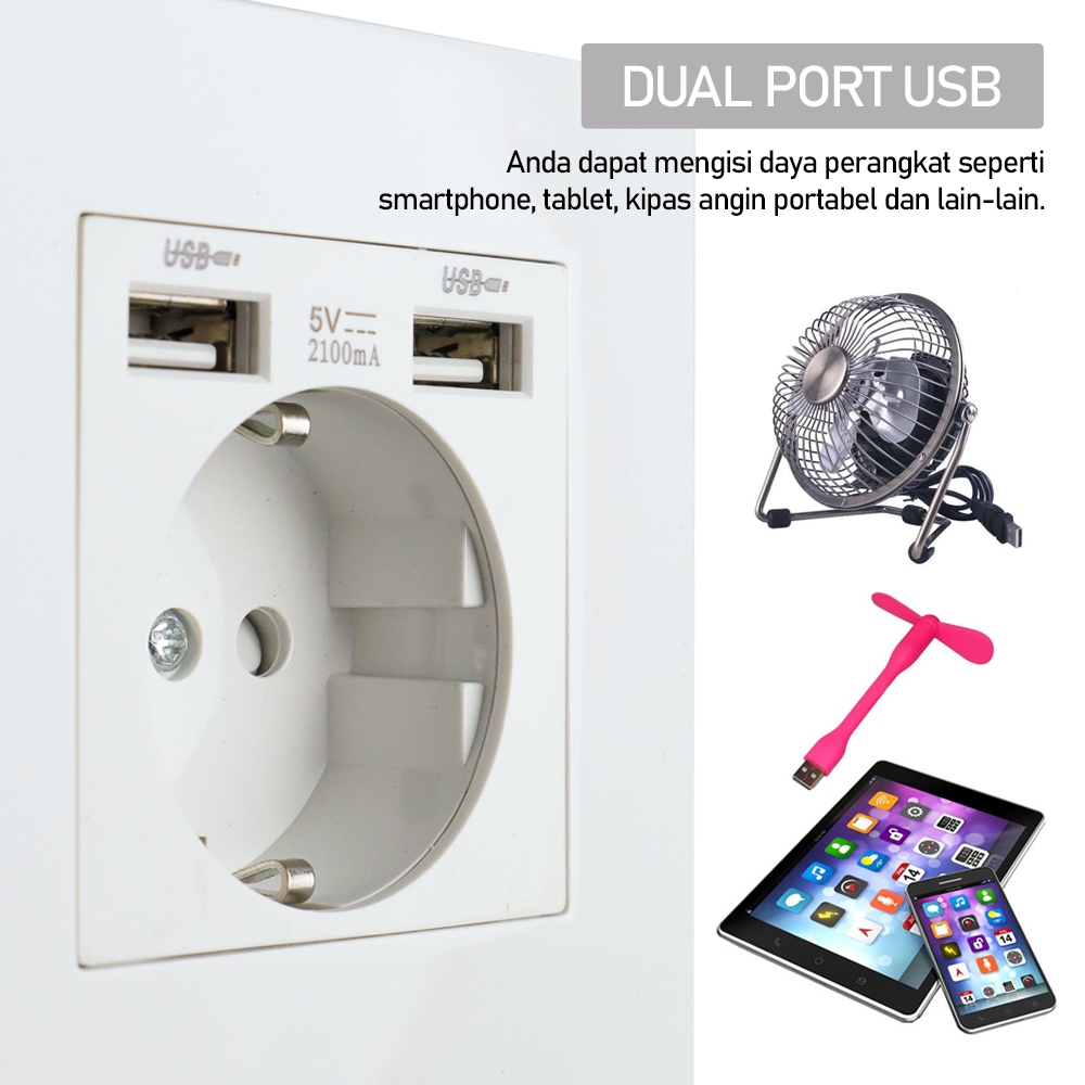 Jual Stop Kontak EU +2 USB Port Dinding Tembok Colokan Listrik Socket ...