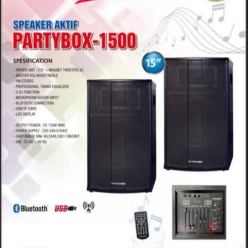 Jual Speaker Active Monitor MINAMI PARTYBOX 1500 | 15" Woofer - FREE STAND SPEAKER | Shopee ...