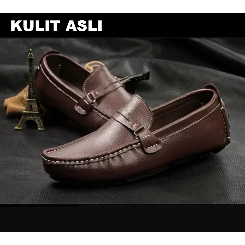 Jual Sepatu Slip On Pria Kulit Asli Slop Casual Semi Formal Kerja ...