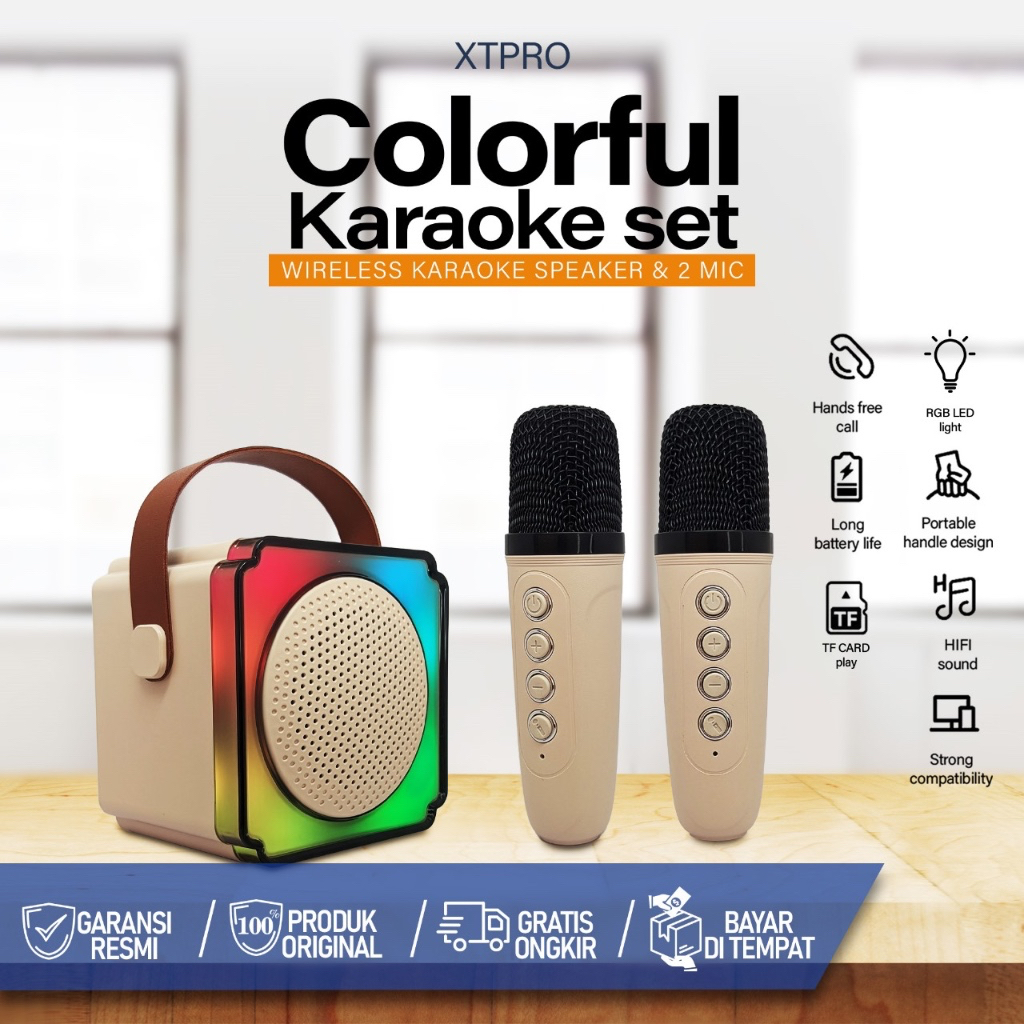 Jual Speaker Bluetooth 2 Mic LED Colorful Karaoke Set Wireless Karaoke ...