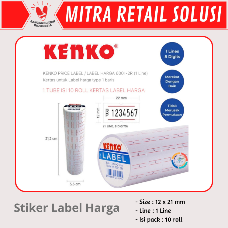 Jual Kertas Stiker Label Harga Kenko 1 Baris Line 12mm x 21mm (isi 10 ...