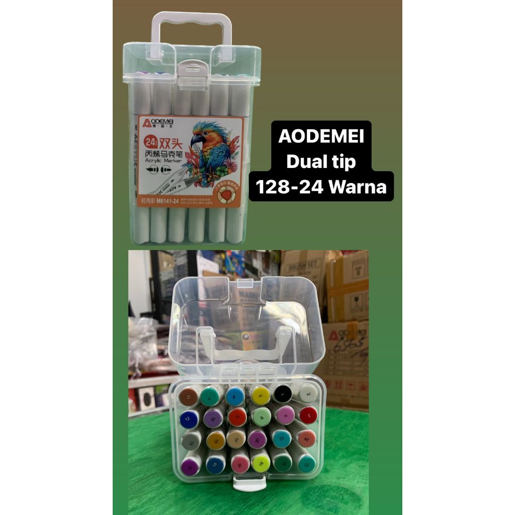 Jual aodemei acrilyc marker 24 warna double tip dual ( brush & spidol ...